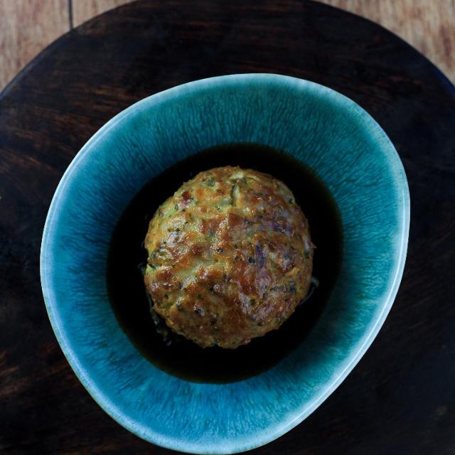 Marmite and mushroom broth with a smoked cheese dumpling - BM ...